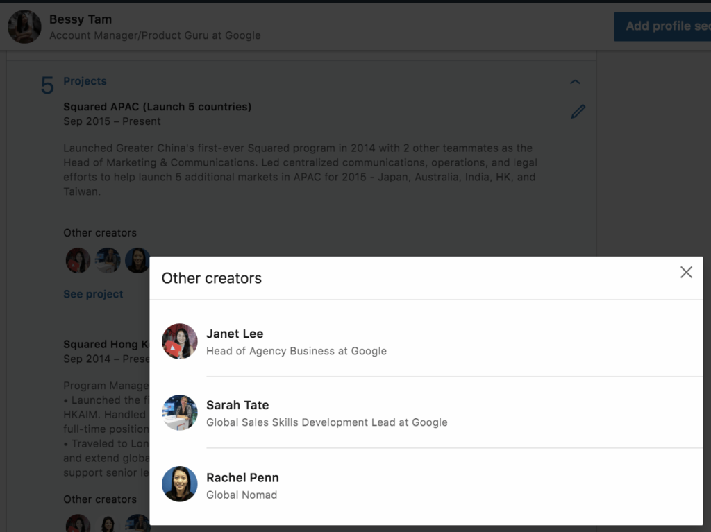 Example of adding project members on LinkedIn - Cultivated Culture