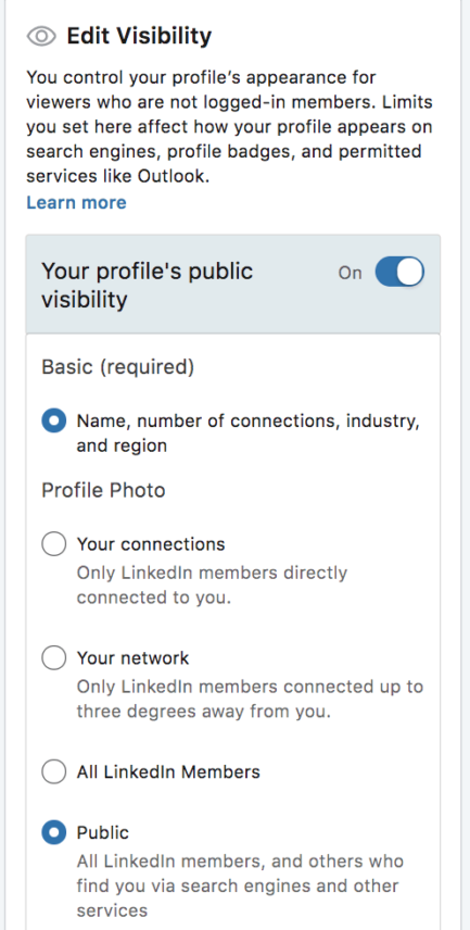 Screenshot of LinkedIn profile visibility - Cultivated Culture