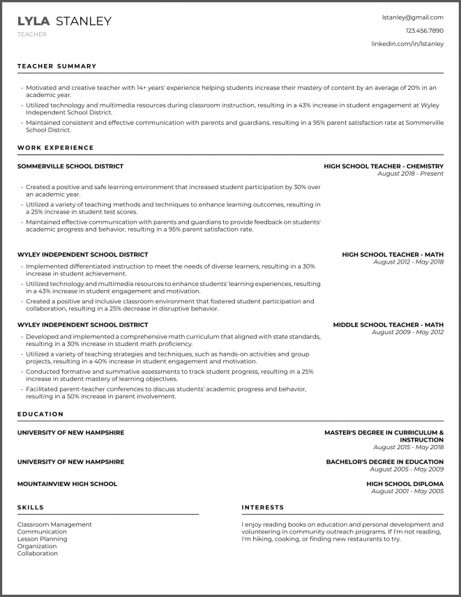Teacher Resume Examples For 2023 (20+ Skills & Templates)